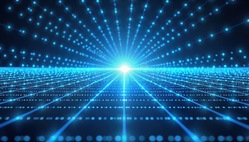 Dynamic Blue Radial Lighting Effect on Grid Perspective Background ...