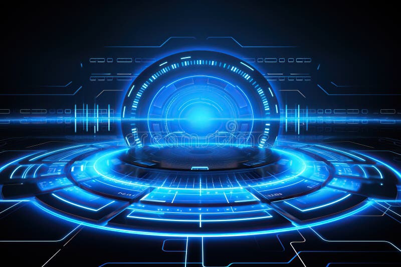 Dynamic Blue Sci-Fi Technology Core Interface. Generative AI Stock ...