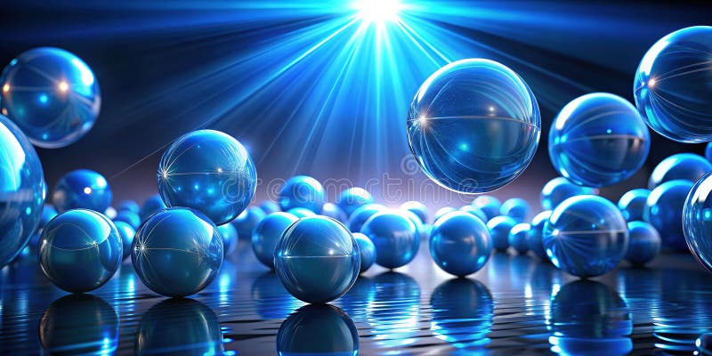 Dynamic Blue Spheres with Light Rays on a Dark Background Futuristic ...