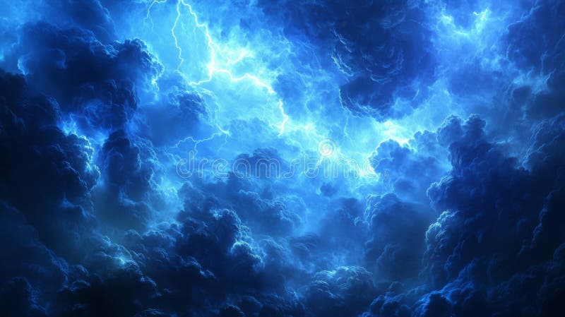 Dynamic Blue Storm Clouds with Intense Lightning Stock Illustration ...