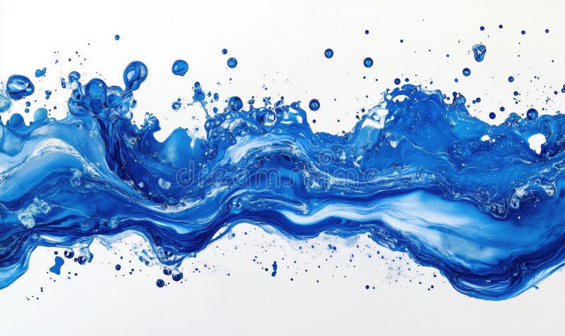 Dynamic Blue Water Splash with Bubbles and Waves on White Background ...