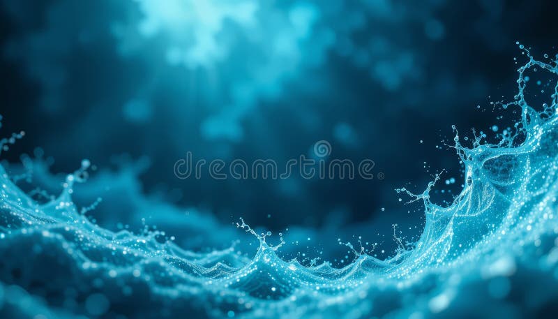 Dynamic Blue Water Splash with Particles and Bokeh Effect Stock Photo ...