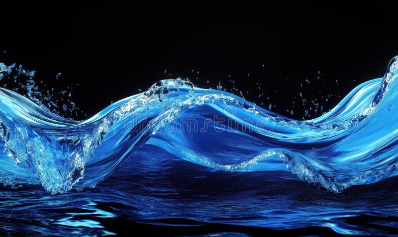 Dynamic Blue Water Wave Splashes Against Black Background Stock Photos ...