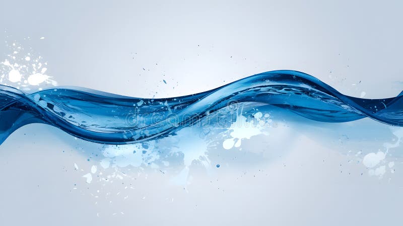 Dynamic Blue Water Wave with Splatter Effect on White Background Stock ...