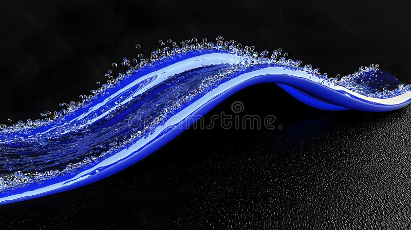 Dynamic Blue Wave with Bubbles on a Dark Surface Stock Illustration ...