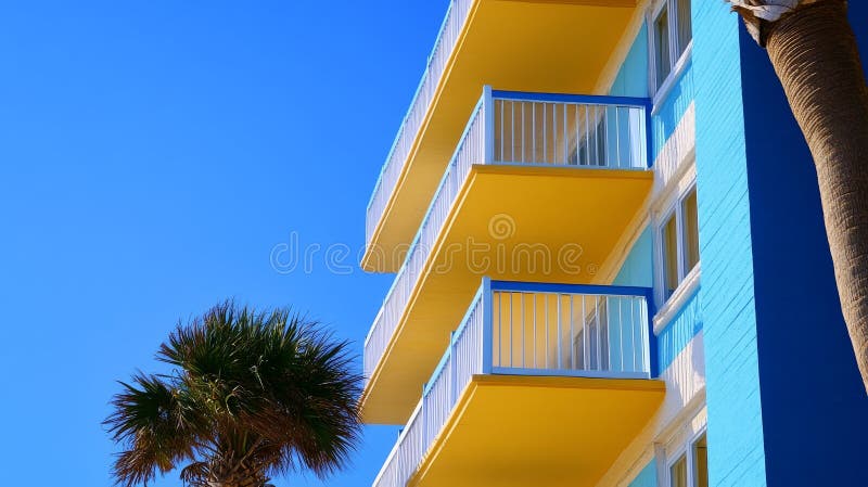 Dynamic Blue and White Structures Amidst Palm Trees Stock Photo - Image ...