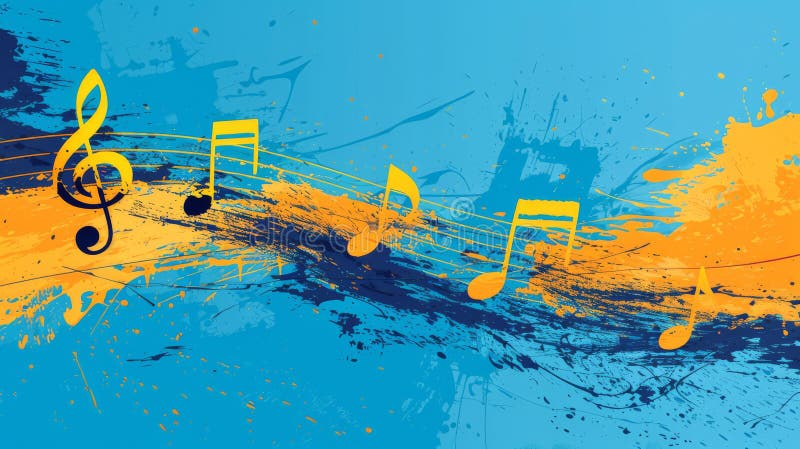 Dynamic Blue and Yellow Abstract Watercolor Music Notes with a Splash ...