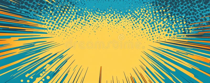 Dynamic Blue and Yellow Halftone Pattern with Radiant Burst Effect ...