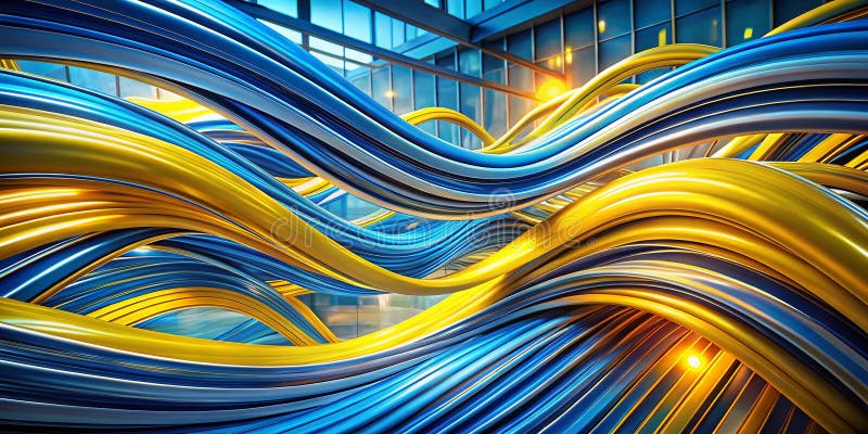 Dynamic Blue and Yellow Wave Stripes an Abstract Architectural ...