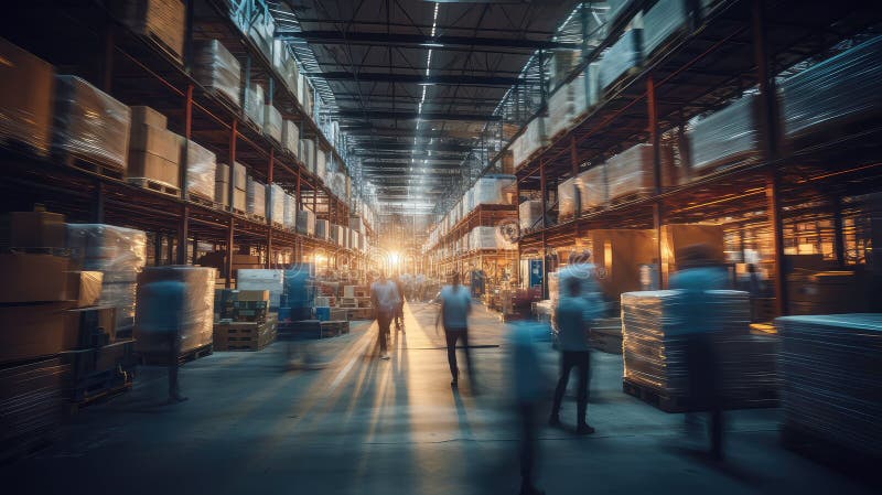Dynamic Blurred Interior Warehouse Stock Illustration - Illustration of ...