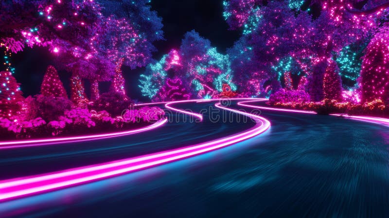 Dynamic Blurred Neon Lights Creating an Electrifying Futuristic Race ...
