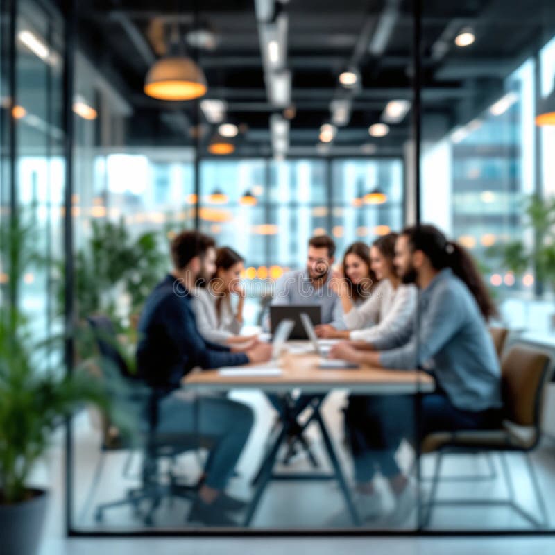 Dynamic Blurred Office Meeting: Professional Team Collaboration in Modern Workspace Stock ...