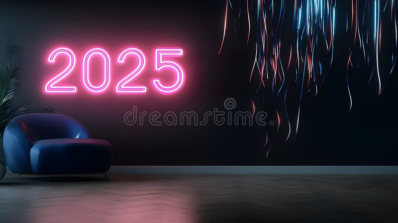 Dynamic Bold Neon Typography Displaying the Year 2025 with Streamer ...