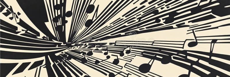 Dynamic Bolt of Musical Notes in Black and White Stock Illustration ...