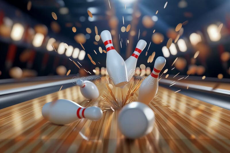 Dynamic Bowling Scene, Breaks the Pins Stock Photo - Image of bowling ...
