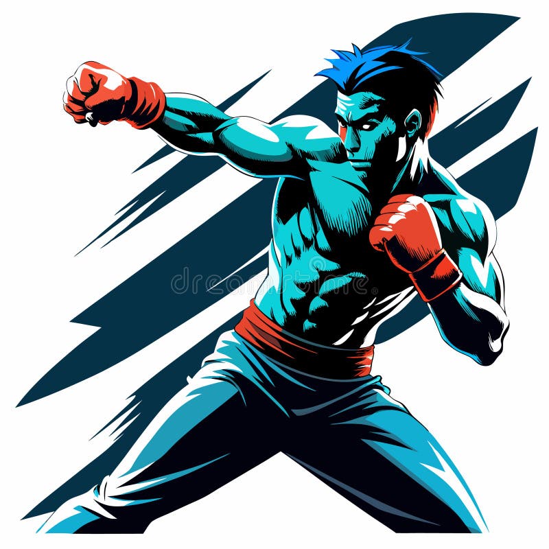 Dynamic Boxer in Action Flat Illustration Punching Motion Art Stock ...