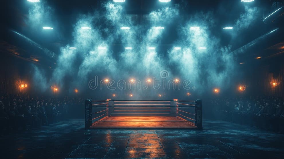 Dynamic Boxing Ring Illuminated by Powerful Lights with Mist Effects ...