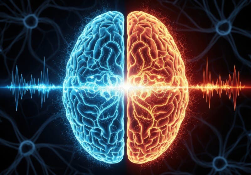 Dynamic Brain Activity Left Hemisphere Blue Right Hemisphere Orange with Neural Network ...