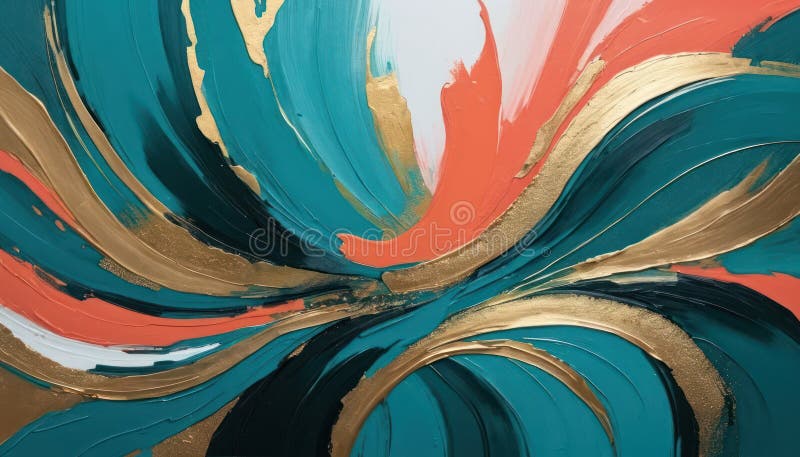 Dynamic Brush Strokes Creating Depth with Contrasting Colors Like Teal ...