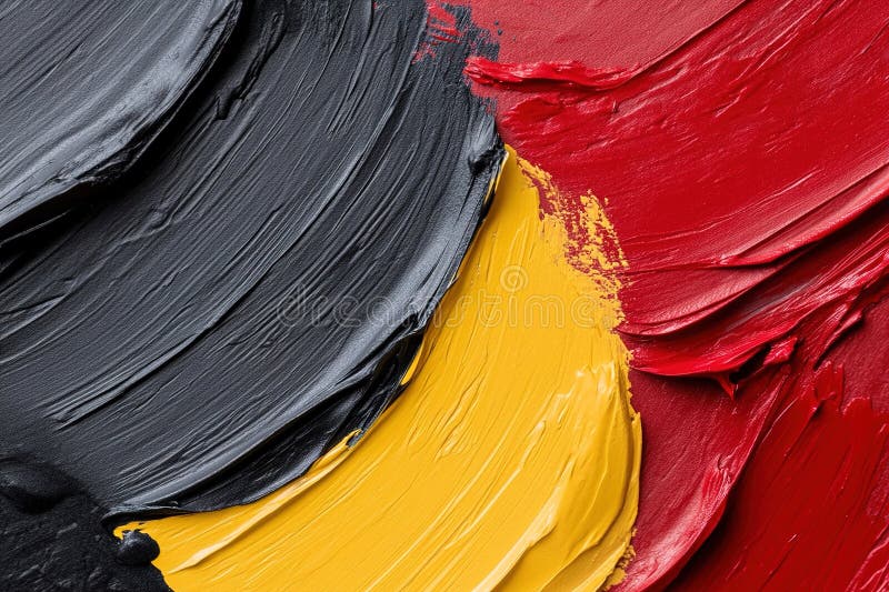 Dynamic Brushstroke Patterns in Red, Yellow, and Black Layer Across the ...