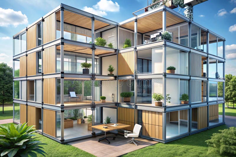 A Dynamic Building Made of Modular Components Stock Illustration ...