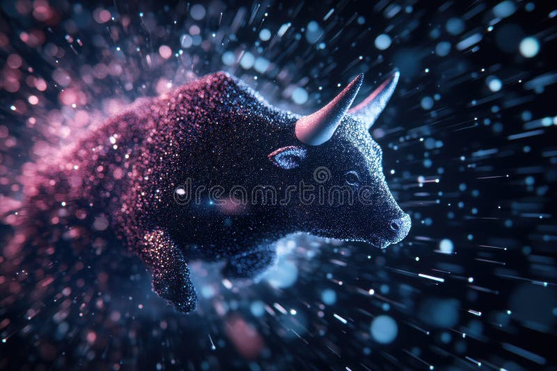 Dynamic Bull in Mid-Leap Against Vibrant Background Stock Photo - Image ...