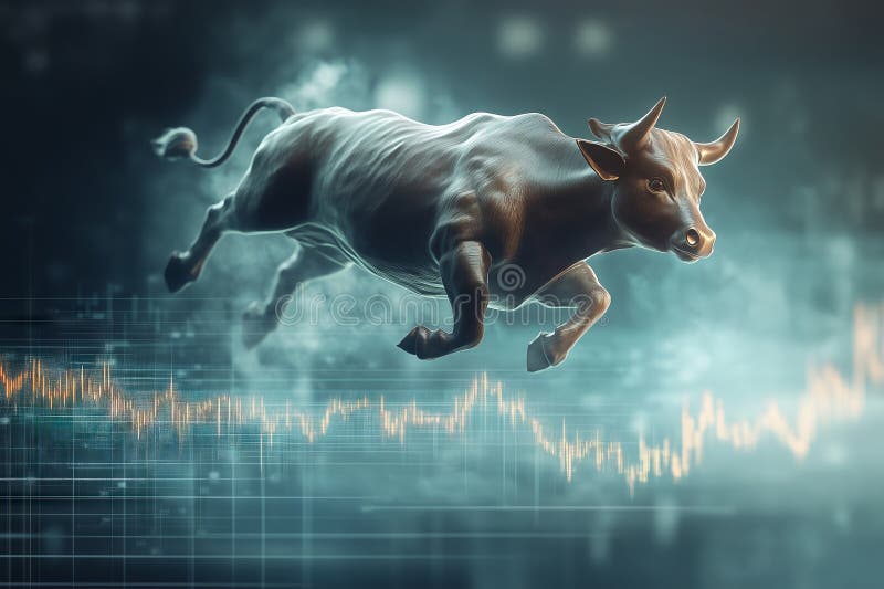 Dynamic Bull Leaping through a Digital Landscape with Abstract Data ...