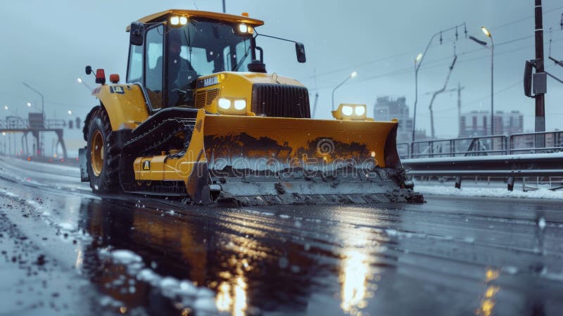 Dynamic Bulldozer Operating on Asphalt Road Heavy Machinery in Action ...
