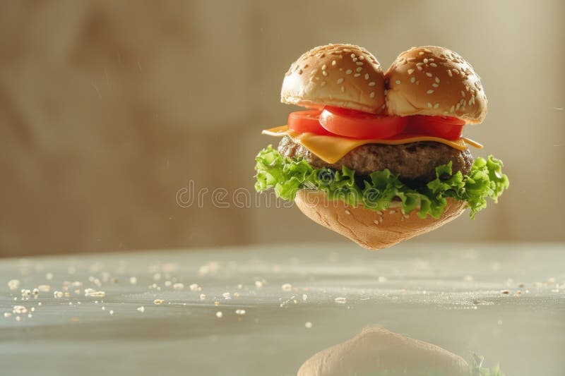 Dynamic Burger Shot with Floating Fresh Ingredients Stock Photo - Image ...