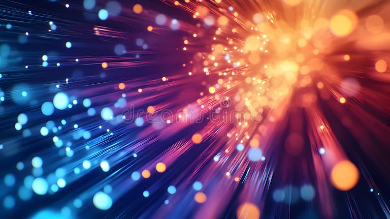 Dynamic Burst of Blue and Orange Light Rays with Sparkling Bokeh ...