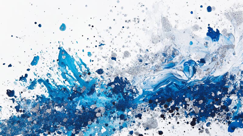 A Dynamic Burst of Blue and Silver Nail Polish Splashes Over a Clean ...