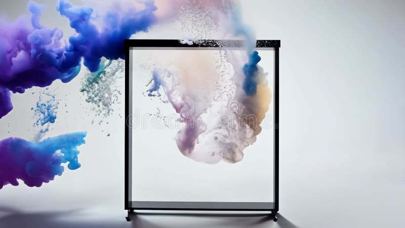 A Dynamic Burst of Colorful Ink Clouds Flowing through a Transparent ...