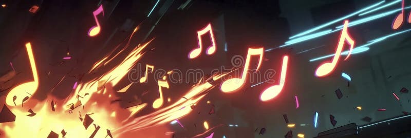 Dynamic Burst of Neon Music Notes Against a Backdrop Stock Illustration ...
