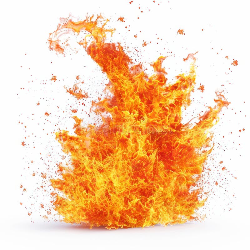 Dynamic Burst of Vibrant Orange Flames Isolated on White Background ...
