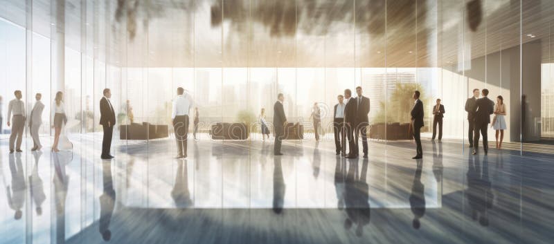Dynamic Business Blurred People in White Glass Office Background ...