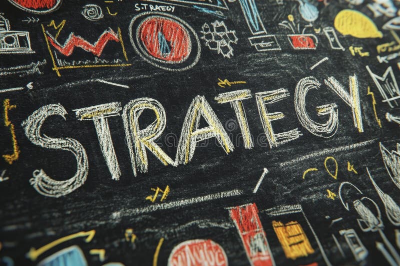 Dynamic Business Strategy Concept on Chalkboard with Icons Representing ...