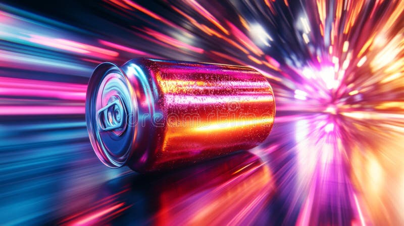 Dynamic Can Moving through Neon Light Trails Stock Illustration ...
