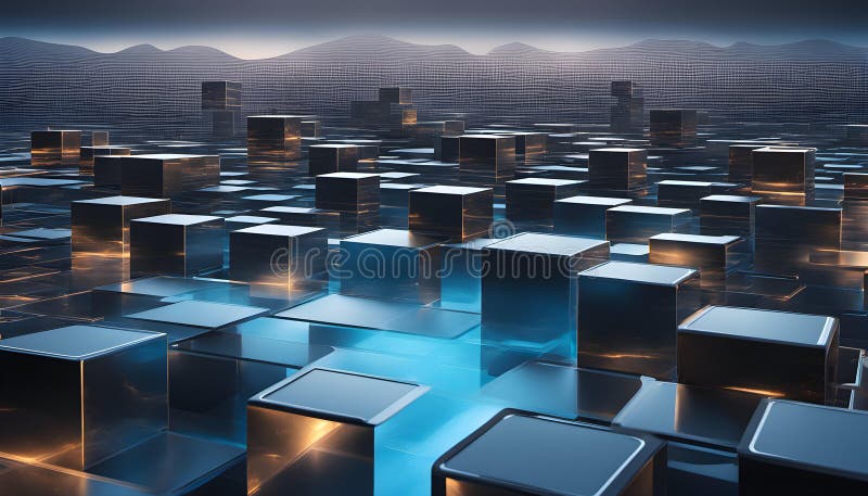 A Dynamic, Captivating 3D Render of Interlocking Cubes Floating in a ...