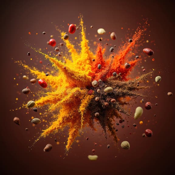 Dynamic Capture of Exploding Spices Mid-air. Bursting Colorful Powder ...