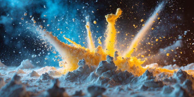 Dynamic Capture of Flour Dust Exploding in Vibrant Colors Stock Image ...