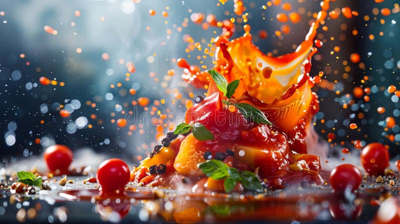 Dynamic Capture of Sauce Being Poured Over Food Stock Illustration ...