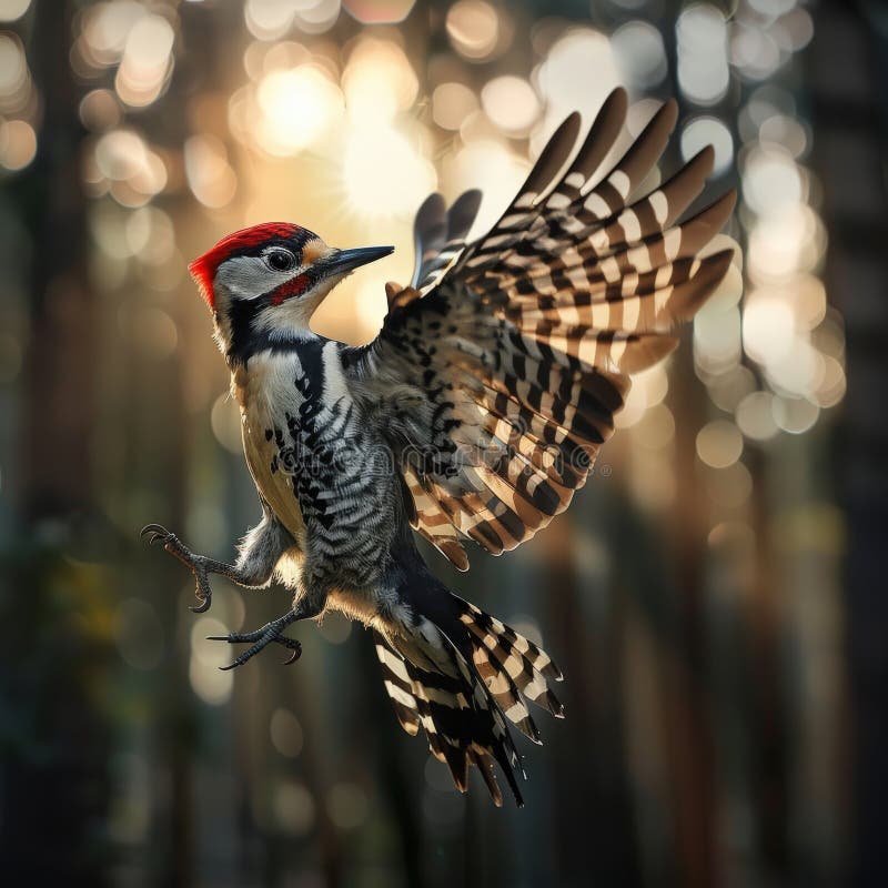 Woodpecker in Flight with Wings Spread Stock Image - Image of drumming ...