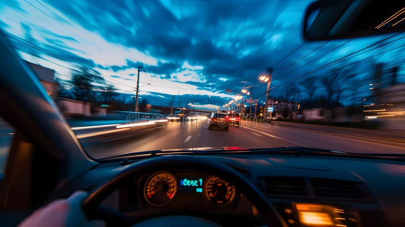 Dynamic Car Dashboard View at Dusk. Created with Generative AI Stock ...