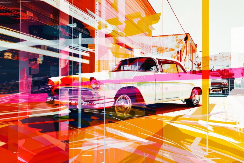 Dynamic Car Montage with White Outlines and Radiant Light in Segmented ...