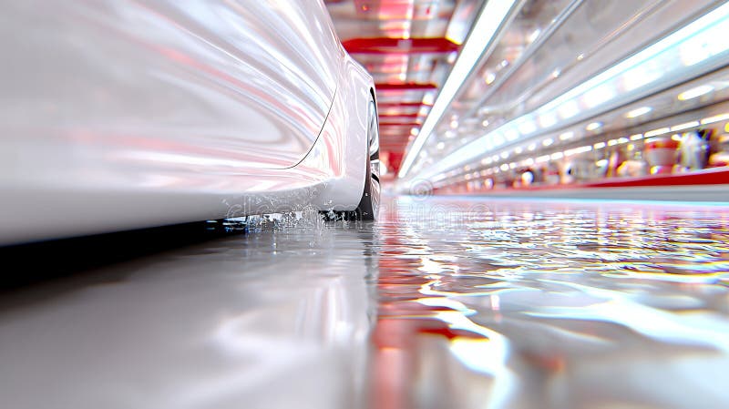 Dynamic Car Reflection on Water Surface in Bright Modern Environment Stock Illustration ...