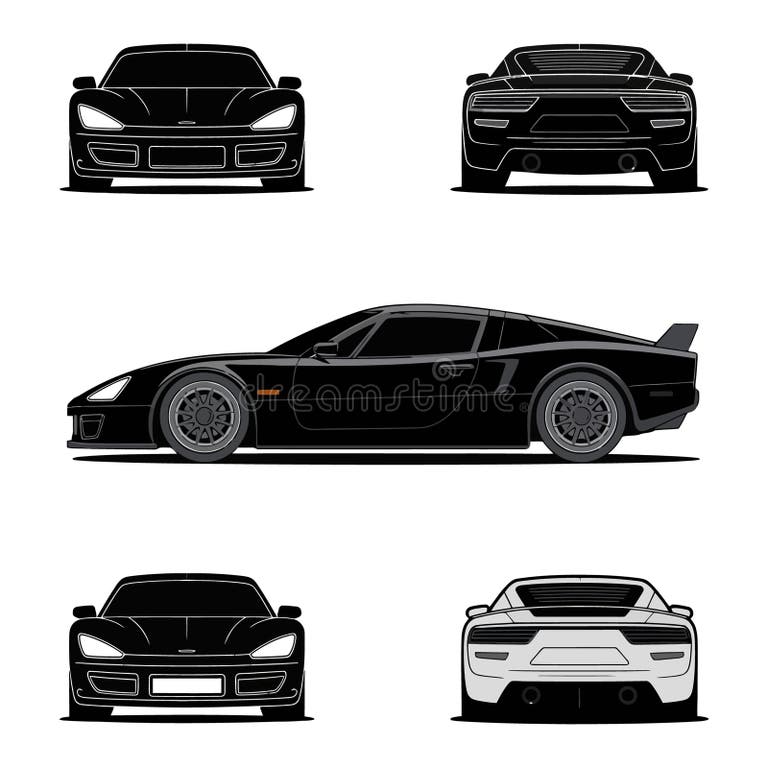 Dynamic Car Silhouette Vector Pack: Multiple Angles of a Contemporary ...