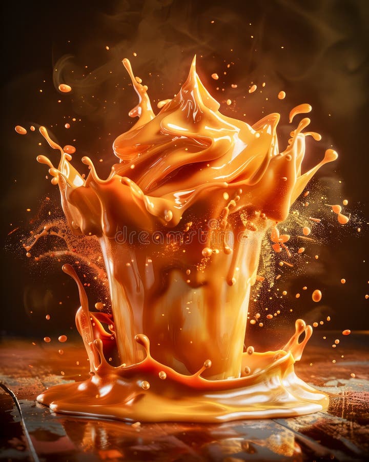 Dynamic Caramel Splash in High Resolution with Flying Droplets Against ...