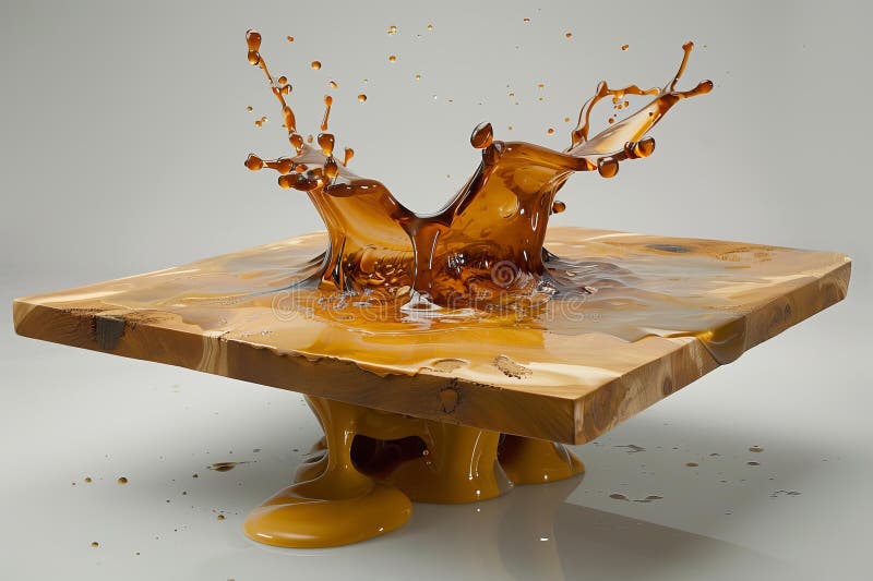 Dynamic Caramel Splash on Wooden Surface Stock Photo - Image of wood ...