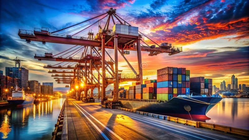 Dynamic Cargo Ship Loading at a Busy ImportExport Shipyard a CloseUp ...