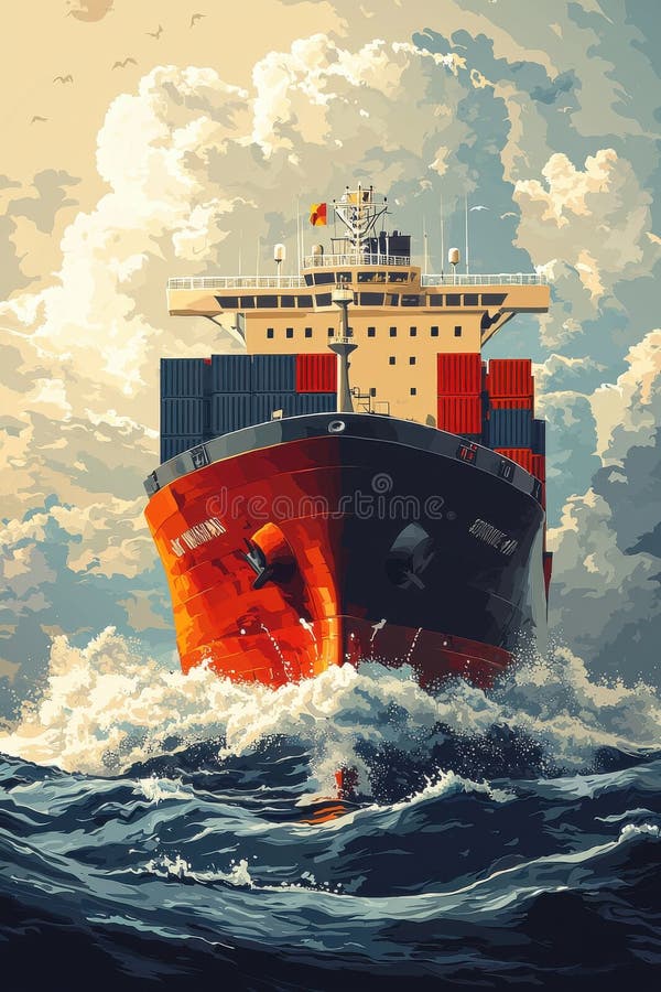 Dynamic Cargo Ship Made of Blocks Navigating Stormy Seas Stock Image ...